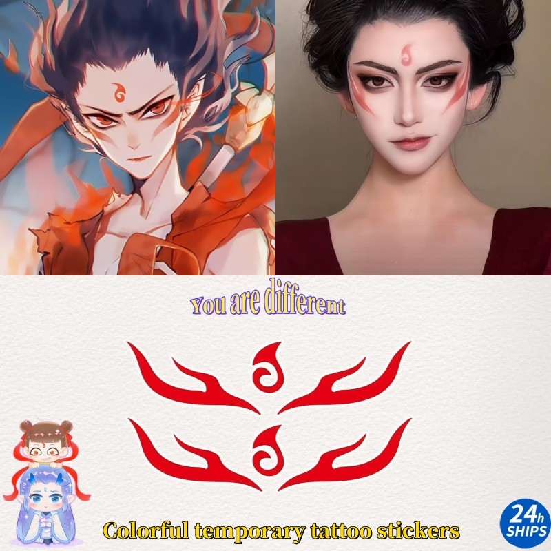 Movie Ne Zha Series Red Eyebrow Pattern Tattoo Cute Facial Tattoo Lasts ...