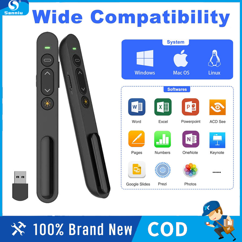 Powerpoint Presenter USB Remote Control Laser Pointer PPT Clicker Pen 2 ...