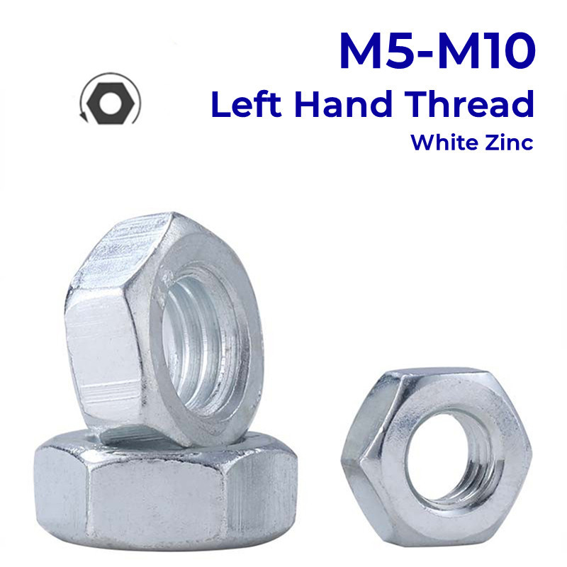 White Zinc Carbon Steel Left Hand Thread Hex Nut M5 M6 M8 M10 Hexagon ...