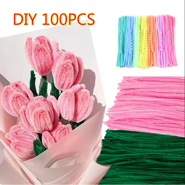 100Pcs/set Chenille Stems Stick Twisting Bar Bouquet Material Encrypted ...