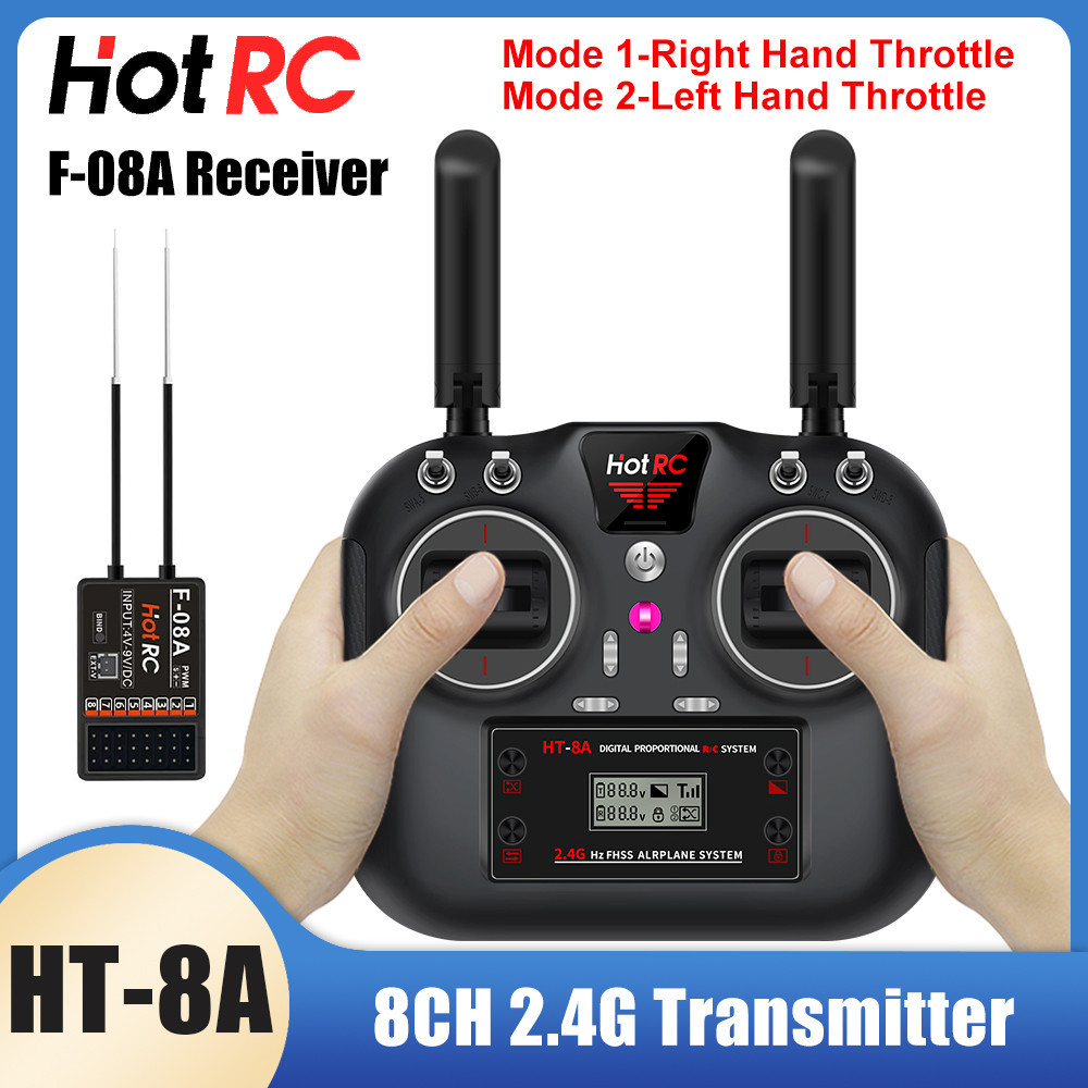 HotRC HT-8A 2.4GHz 8CH 8A RC Transmitter PWM FHSS with F-08A Receiver ...