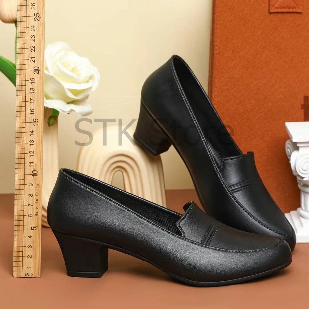 #669 SHUTA Premium Black Shoes Korean Women Short High Heels Shoes Work ...