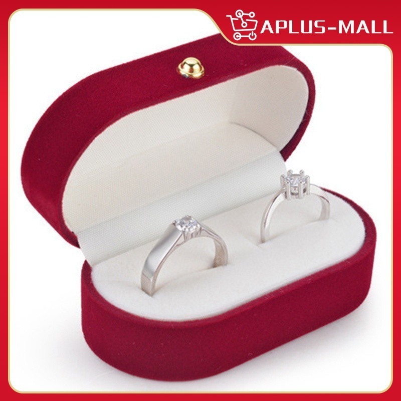 Red Wedding Rings Box Velvet Rings Earrings Box Double Slot Ring Box ...