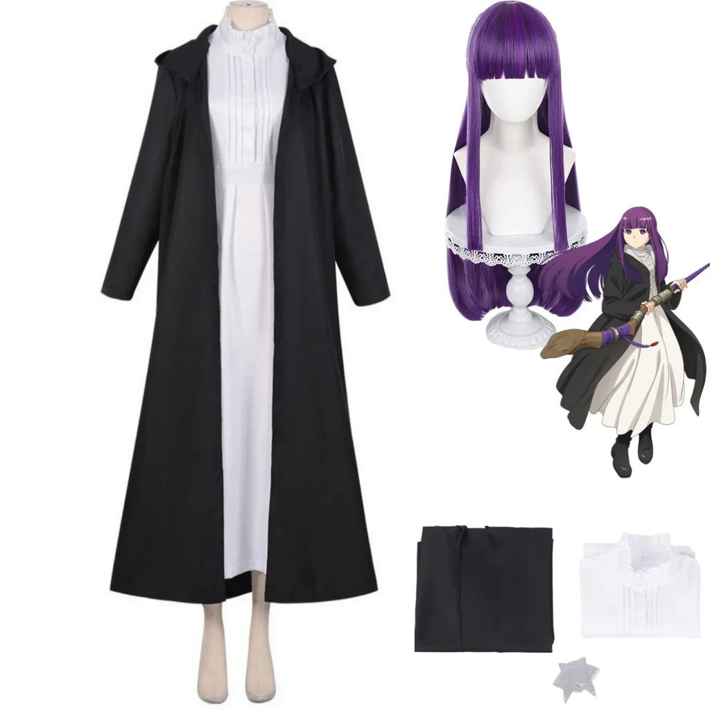 Anime Frieren At The Funeral Fern Cosplay Costume Purple Wig Black ...