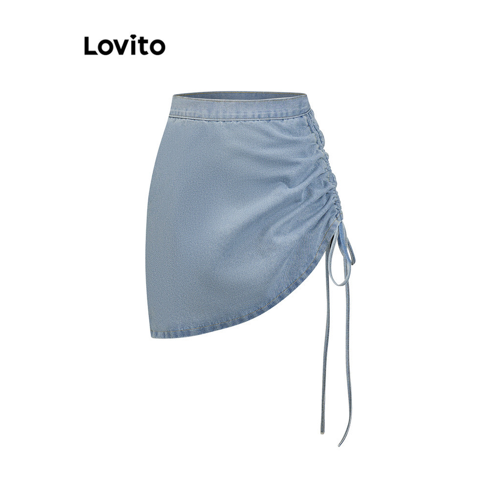 Lovito Women Casual Plain Drawstring Denim Skirts L79AD093 | Shopee ...