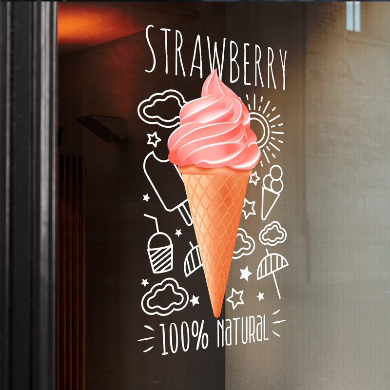Ice Cream Stickers Ice Cream Cold Drink Milk Tea Shop Glass Door Window ...