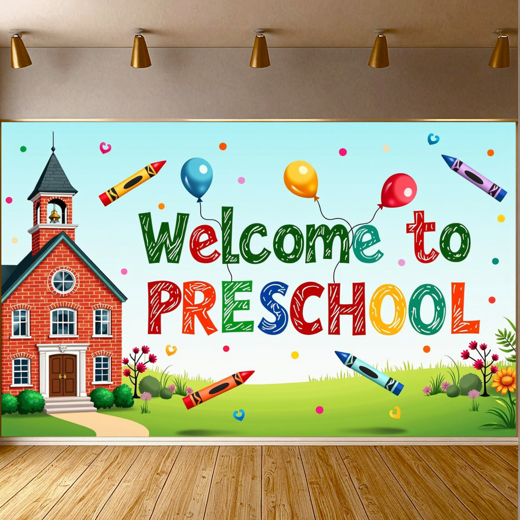 Welcome Preschool Backdrop Banner Classroom Decoration Party Event ...