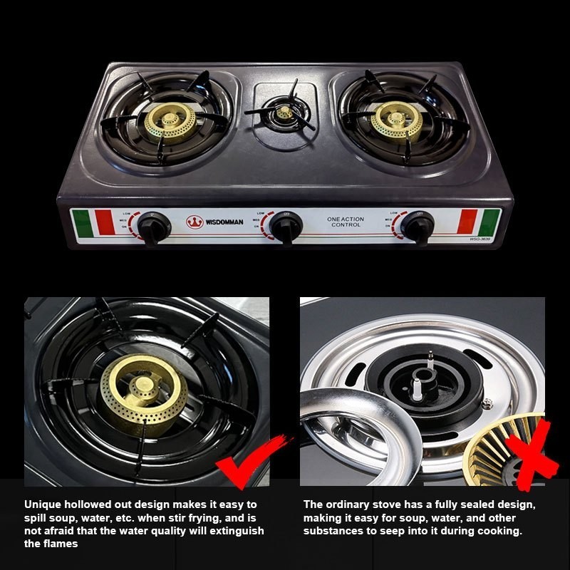 WISDOMMAN Three head gas stove desktop liquefied gas stove multi ...