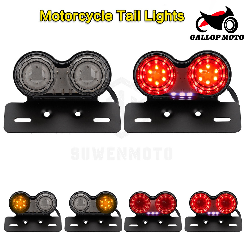 Universal Motorcycle Tail Light Brake Light License Plate Integrated Lights Cafe Racer Tail ...