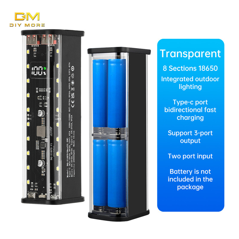 DIYMORE Mecha Transparent 8 cells 18650 battery box DIY kit Fast ...