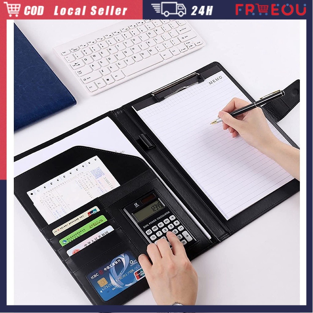 A4 Leather Folder Multifunction Business Portfolio Folder Portable ...