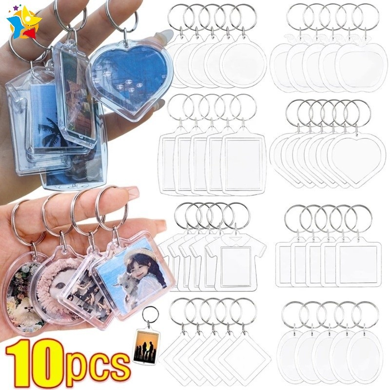 1/5/10Pcs Clear Acrylic Photo Frame Keychain Photo Insert Keyrings ...