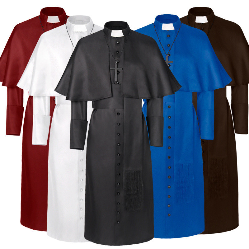 Medieval Priest Costume Roman Clergy Pastor Cassock Robe Monk Wizard ...