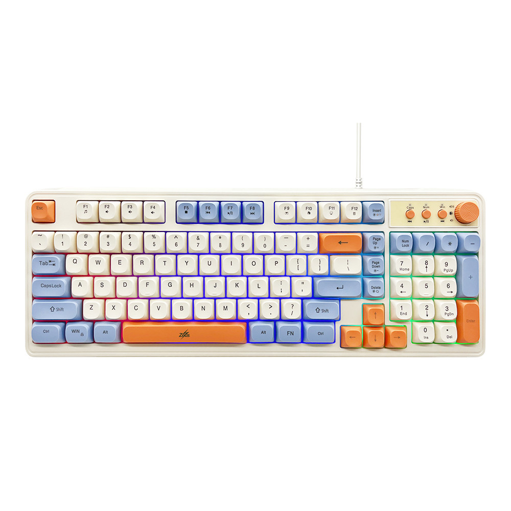 Zeus® K77 98 Keys Wired Gaming Keyboard USB Mechanical Feel With Volume Knob Control Media ...