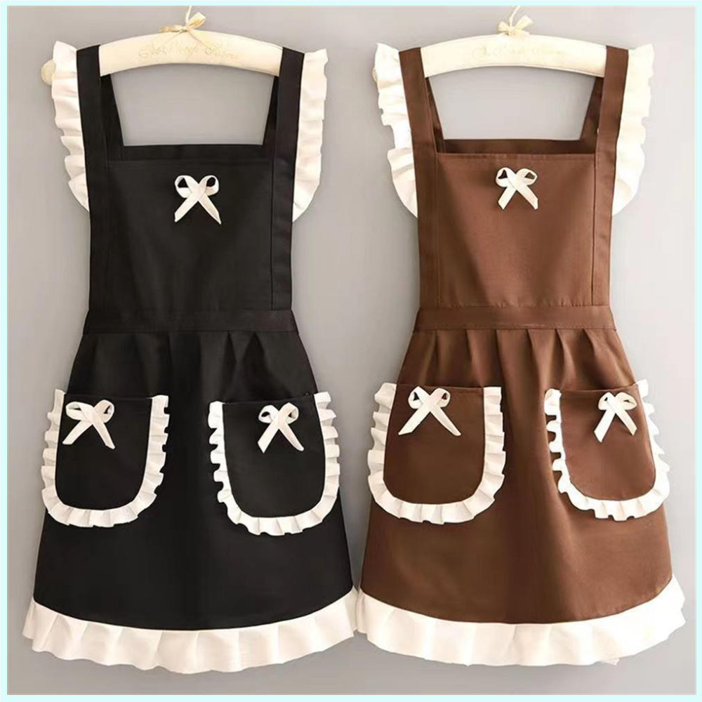 Cute Japanese Apron Maid Dress with Waistband Kitchen Restaurant ...