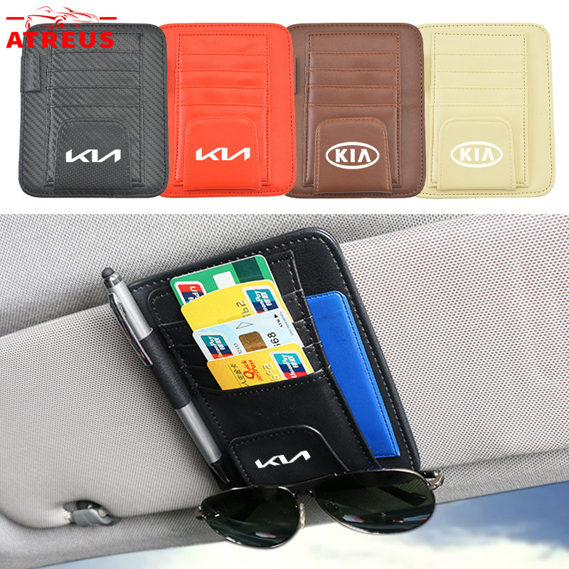 KIA PU Leather Car Sun Visor Organizer Card Pen Holder Glasses Clip Car ...