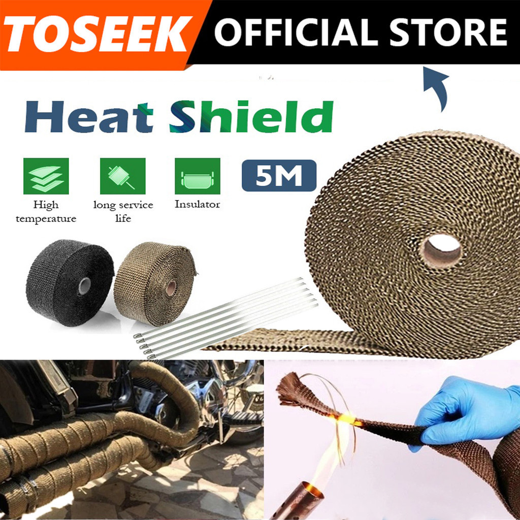 5M*5CM Motorcycle Exhaust Pipe Wrap Heat Insulation Tape Glass Fiber ...