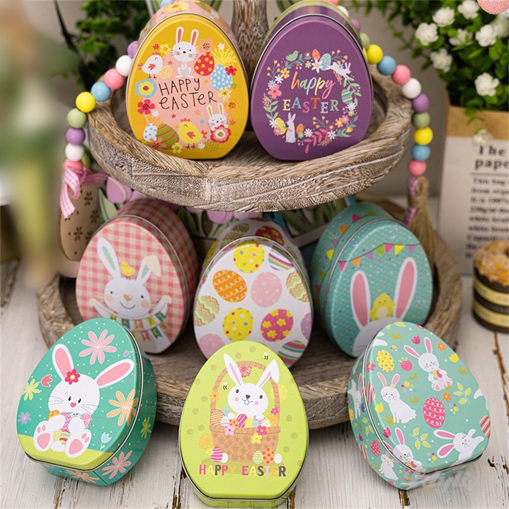 Easter Egg Tinplate Box Bunny Printed Metal Fillable Tin Box Gift ...
