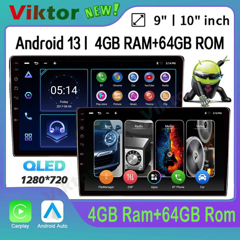 [ 4GB+64GB QLED Screen ] 9/10 Inch Android Player Double Din Car Radio ...