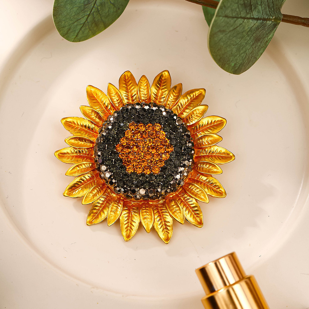 1 PC Exquisite Beautiful Sunflower Brooch Woman Party Wedding Metal Diamond Flower Brooches Gift ...