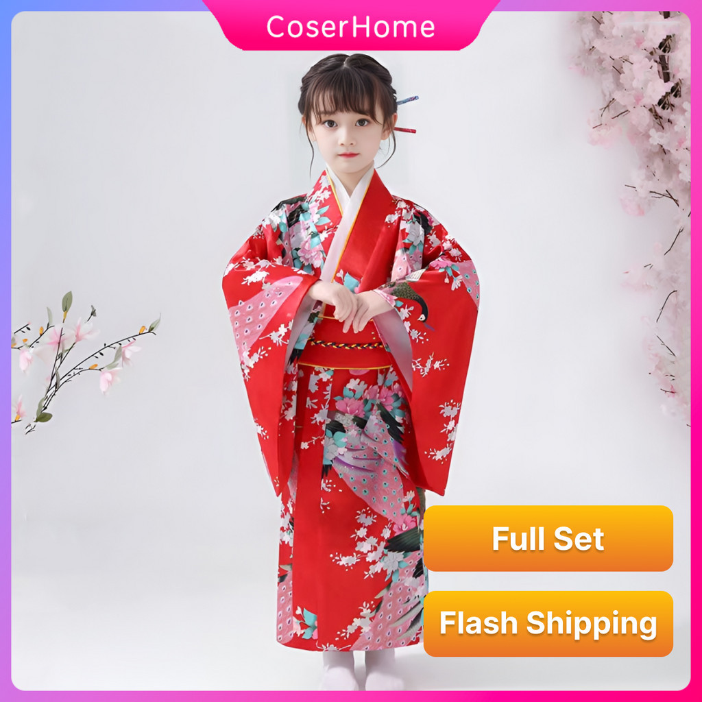 Japanese Traditional Kimono Dress for Kids Girls Cosplay Costume ...