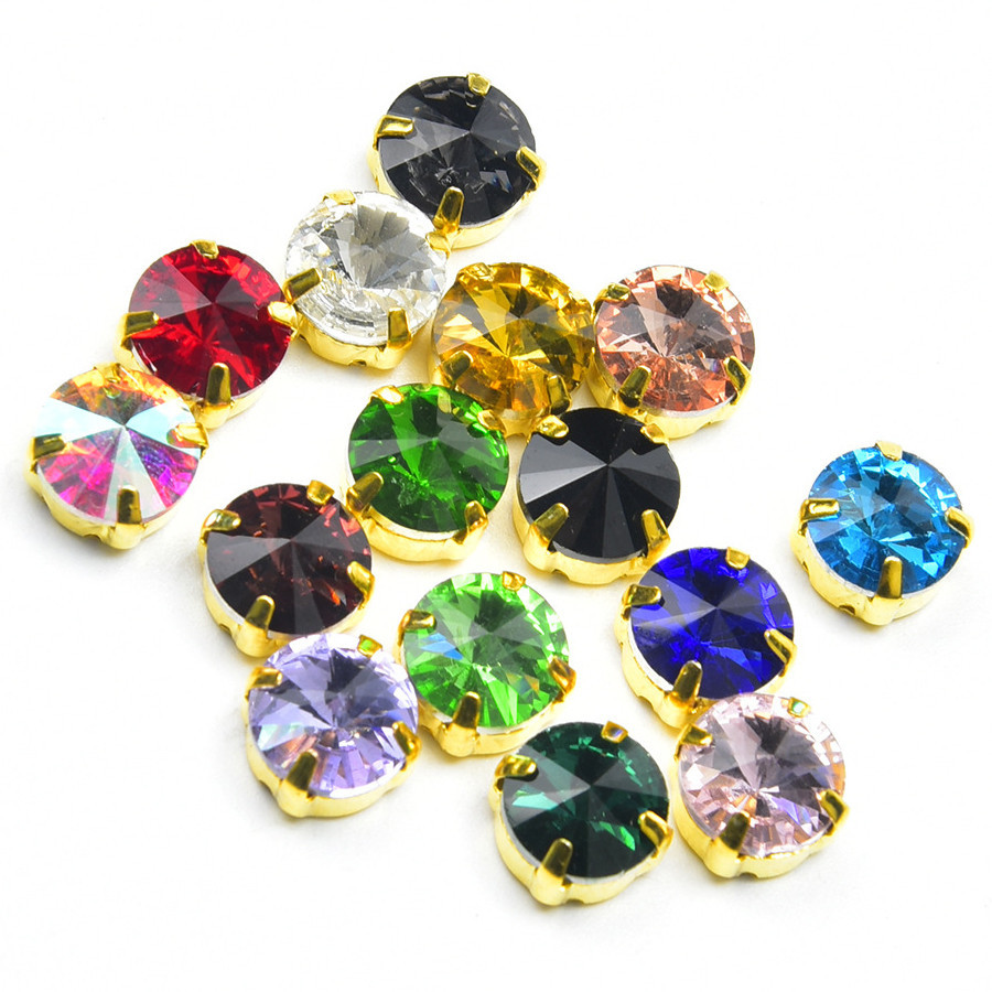 Professional 50pcs 8mm/10mm Rivoli Rhinestone With Gold Claw Sew On ...