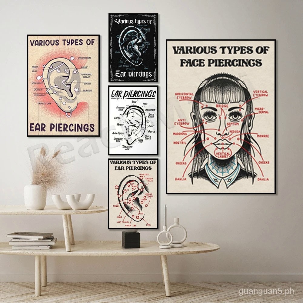 Various Types of Facial Piercing Poster, Piercing Ear, Piercing Poster ...