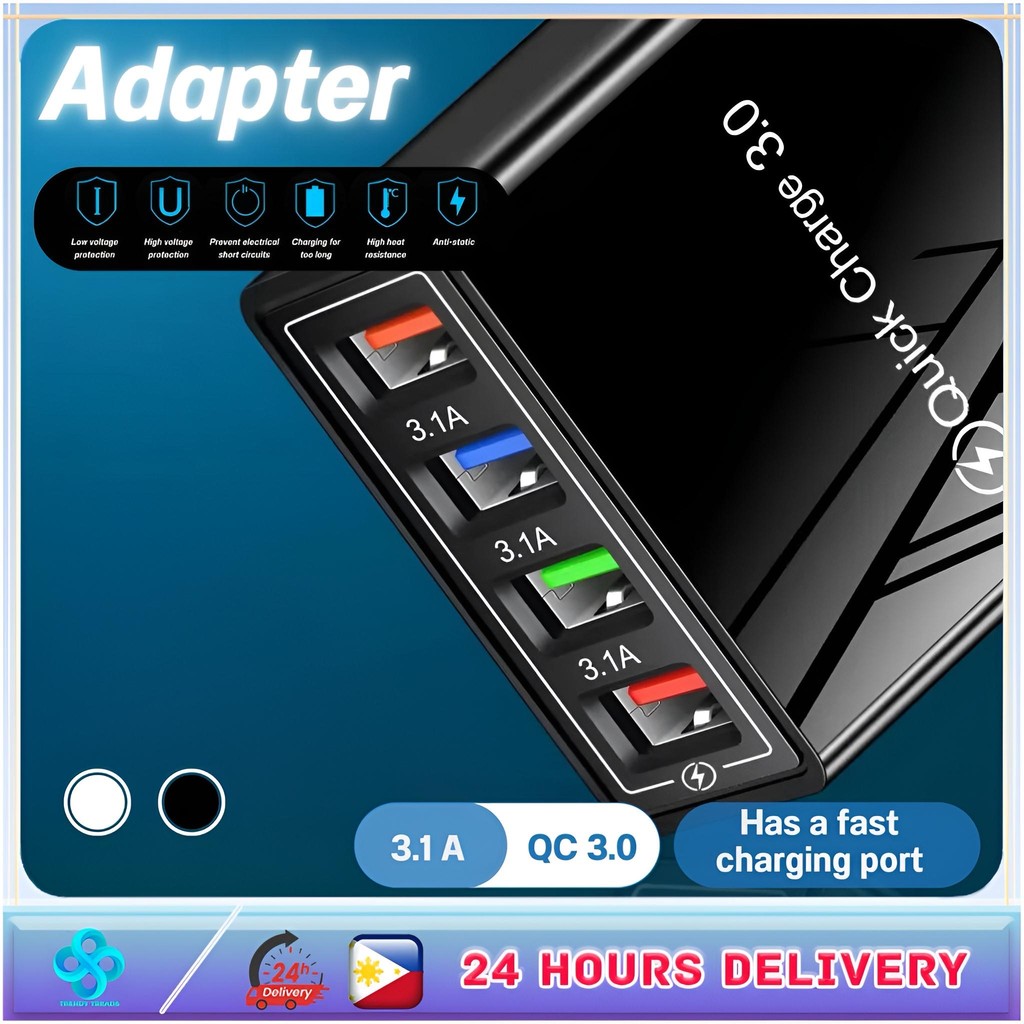 USB Charger plug 4 in 1 USB Ports Charger Adapter total output 3A Max ...