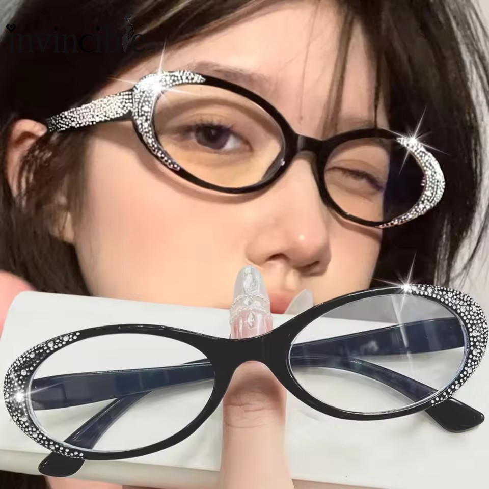 Fashion Small Oval Glasses Women's Luxury Diamond Reading Glasses Retro ...