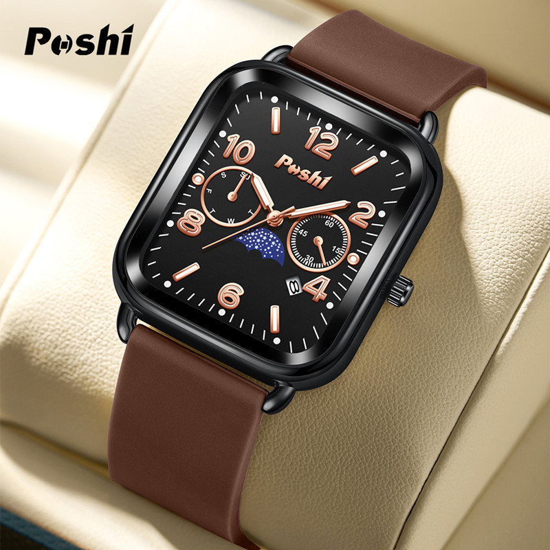 POSHI Watch for Women Black Brown Elegant Casual Business Square ...