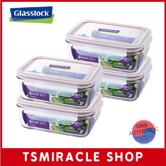 Glasslock Purple Edition Rectangular Glass Sealed Container 715ml 4P ...