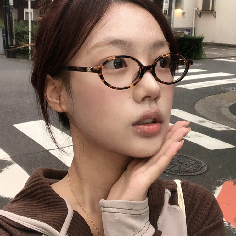 Women Retro Oval Small Frame Glasses Leopard Print Color Glasses ...