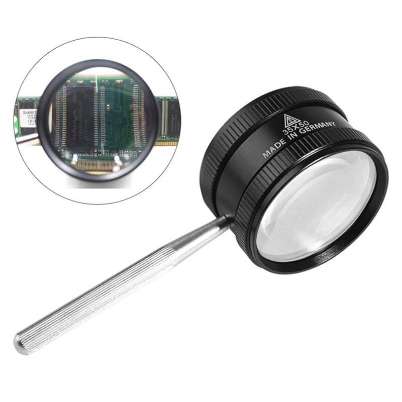 35X Handheld Magnifying Glass Optical Lens With Metal Handle High ...