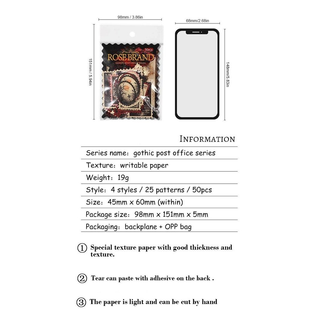 JIANWU 50 Sheets Gothic Post Office Series Vintage Flower Stamp ...