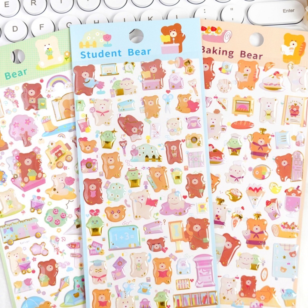 Kawaii Happy Bear Daily Decor Stickers Scrapbooking Diy Journal Sticker ...
