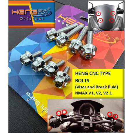 HENG ORIG CNC TYPE VISOR BOLT AND BRAKE FLUID BOLTS FOR NMAX V1,V2,V2.1 ...