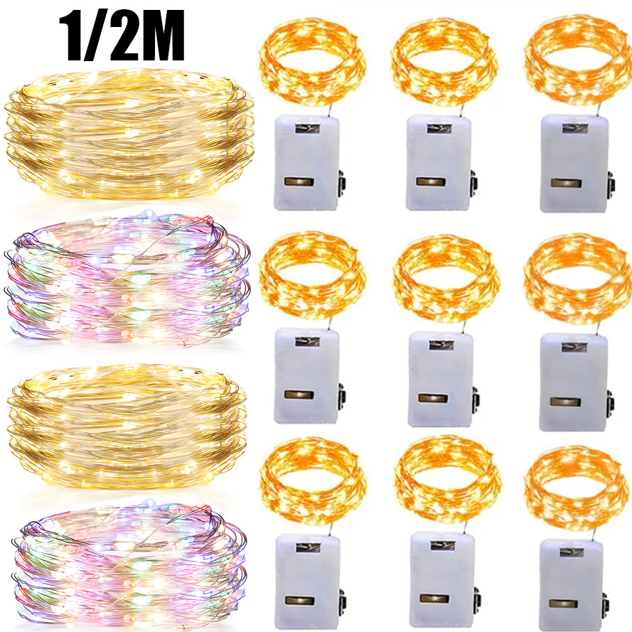 1/2M Copper Wire LED String Lights Battery Operated DIY Fairy Garland ...