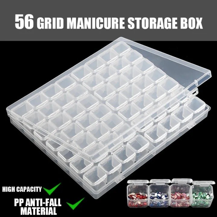 56 Grids Transparent Storage Box Jewelry Nail Tool Box with Lid Display ...