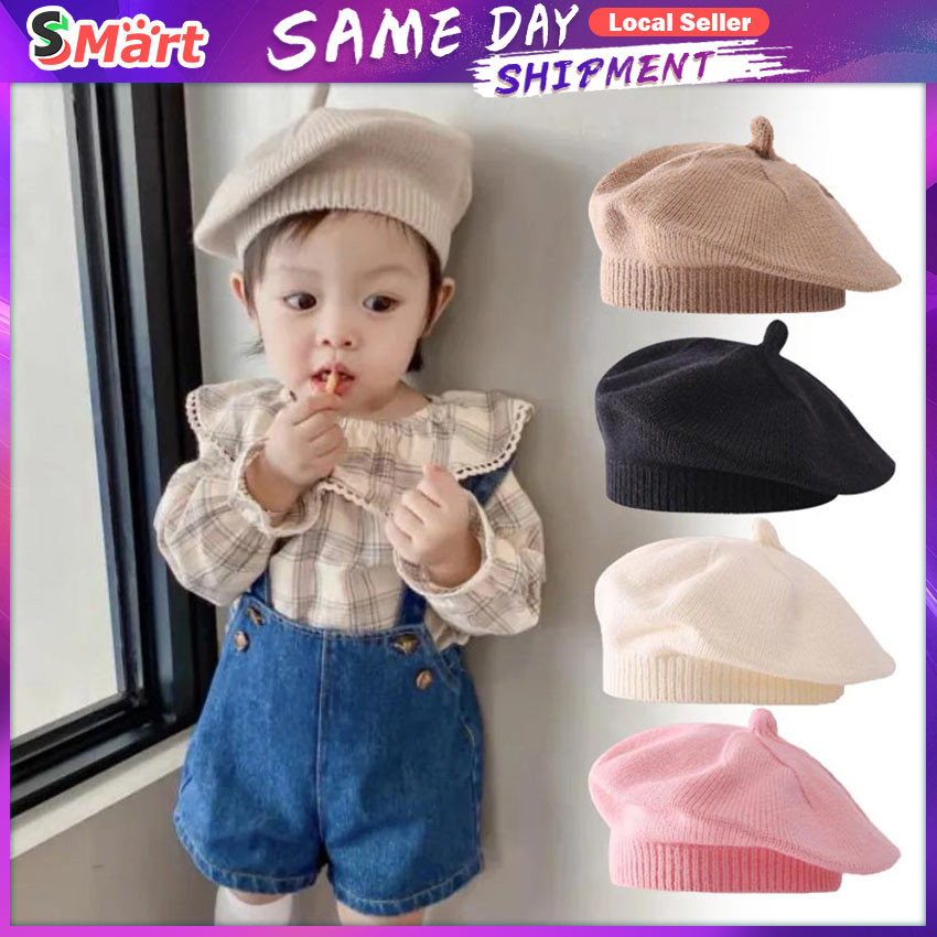 Fashion Baby Knitted Beret Hat Solid Color Children's Warm Hats Autumn ...