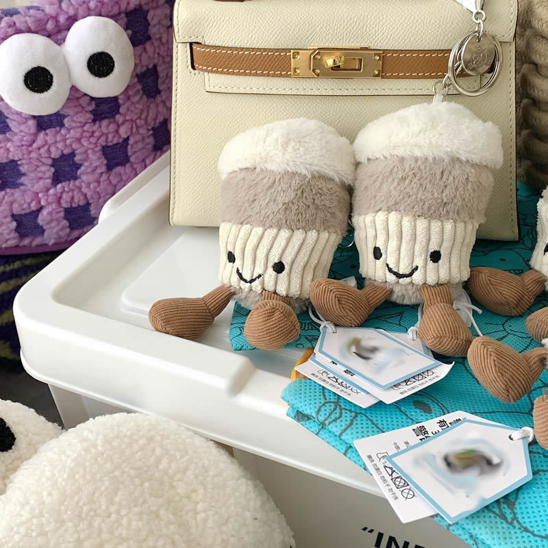 JELLYCAT Amuseables Coffee-To-Go Bag Charm Cute Plush Pendant Keychain ...