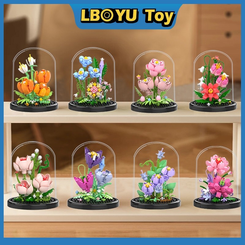 【LBOYU】Flower Building Block with Cover Flower Block Set Brick Toy For ...