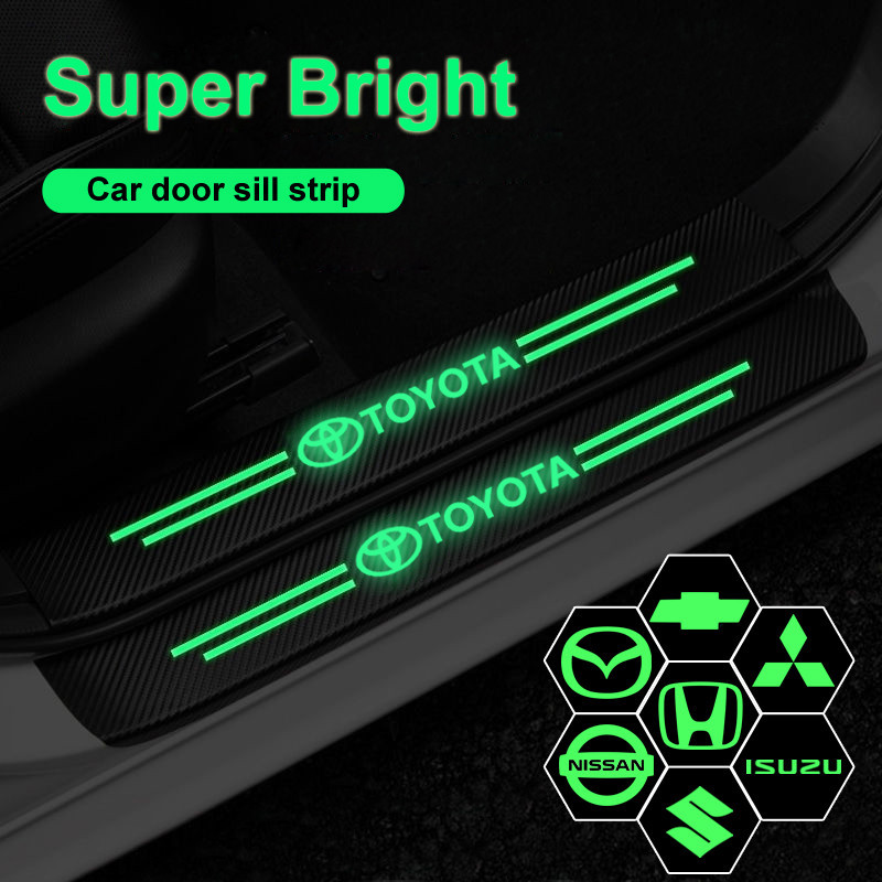 4Pieces Luminous Car Side Step Door Sill Protector Carbon Fiber Seal ...
