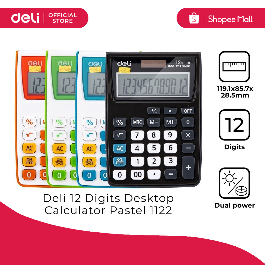 Deli 1122 Two Power Calculator Pastel 12 Digits | Shopee Philippines