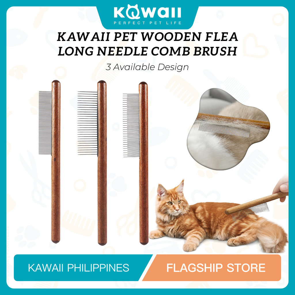 KAWAII Pet Wooden Flea Long Needle Comb Brush (It's Removeble Brush For ...