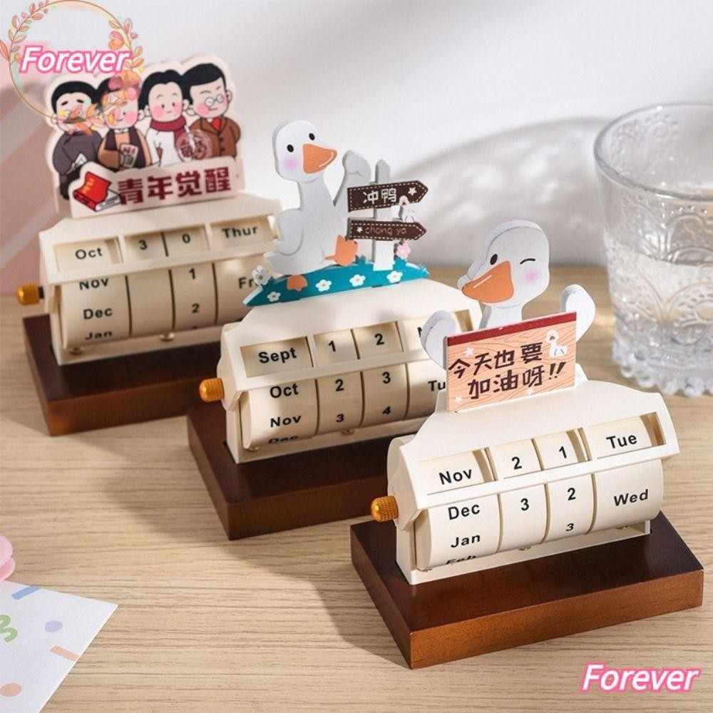 FOREVER Perpetual Calendar, Rotary Wooden Base Wheeling Calendar, Desk ...