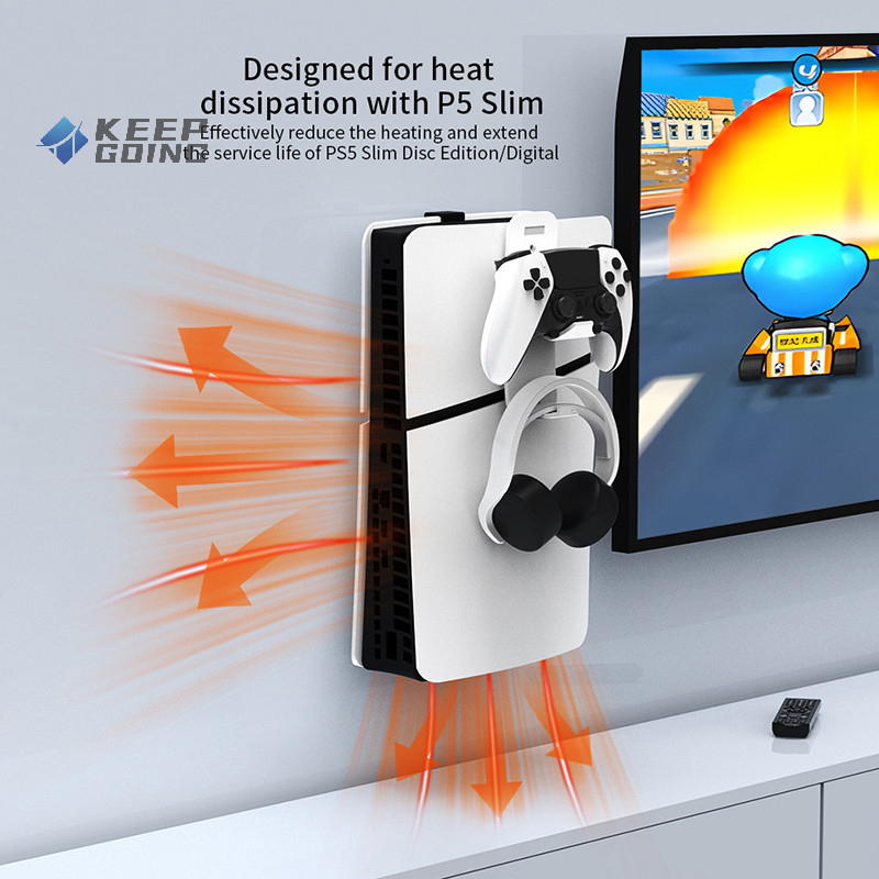 Keep Going＞ Wall Mount Holder For PS5 Slim For Dual Sense Gamepad ...