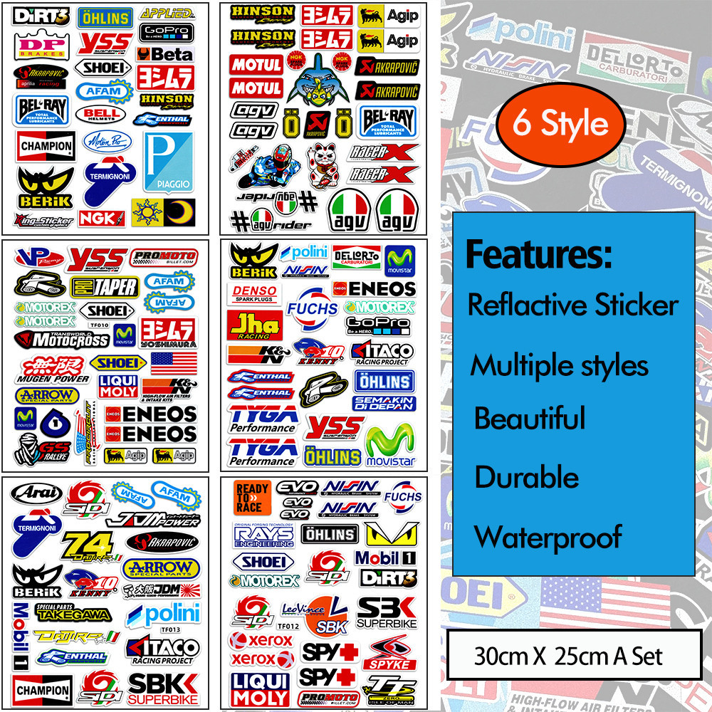 Motorcycle Reflectived Sticker Brand LOGO Racing Helmet Decal Vinyl ...