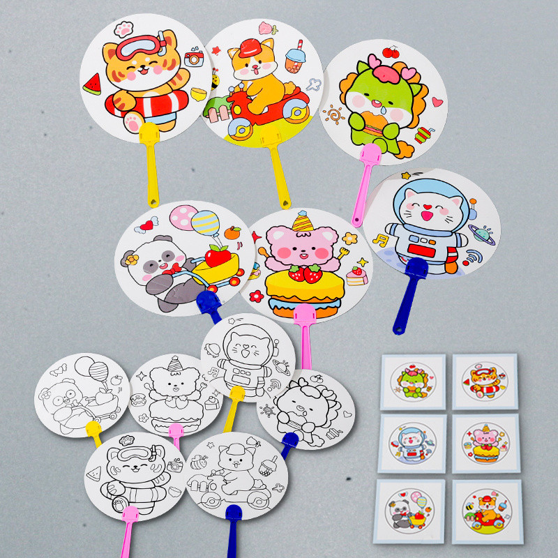 Cartoon Cartoon DIY Handmade Fan Graffiti Hand-Painted Fan Children ...