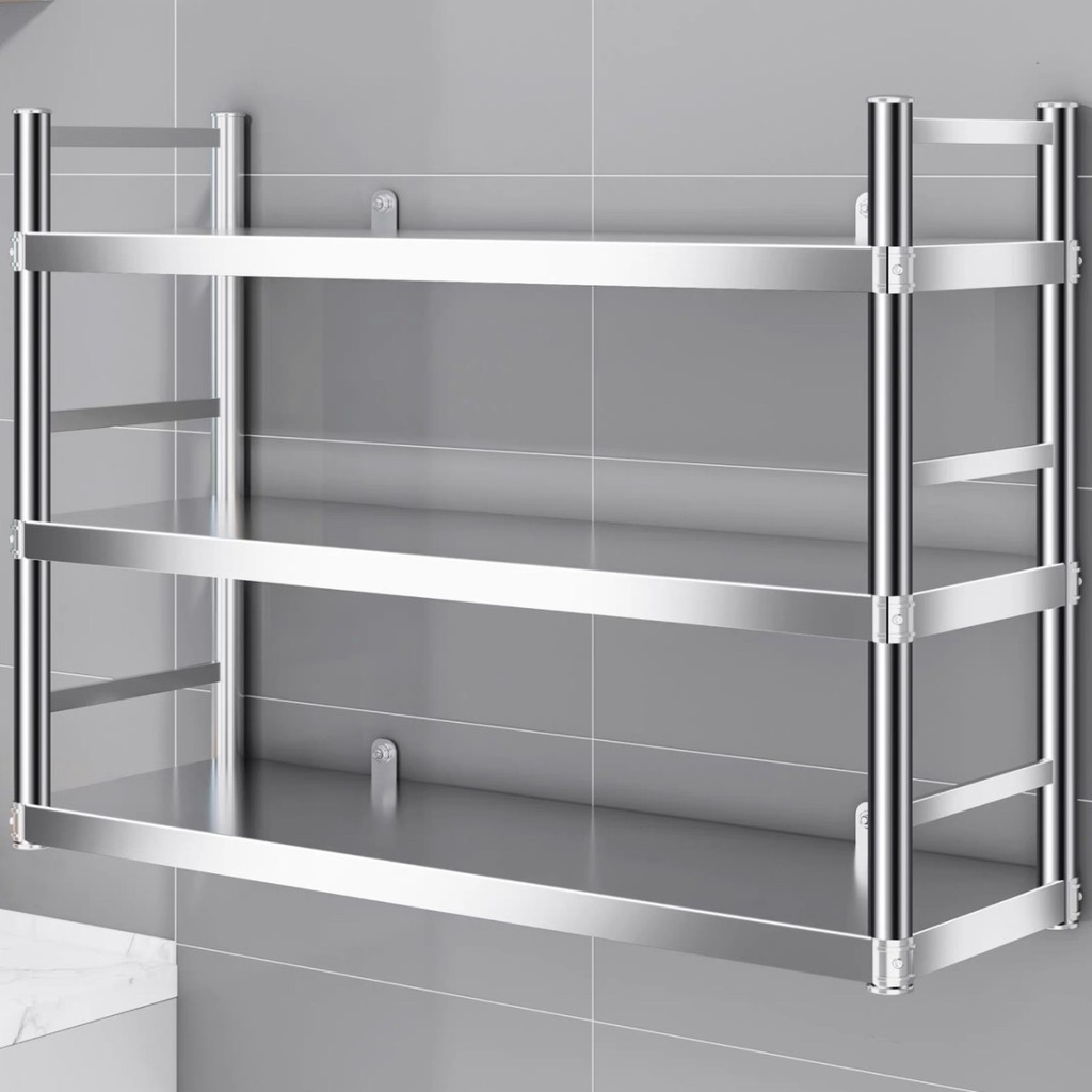 Stainless Steel Hanging Rack with Fence Kitchen Storage Rack2Three-Tier ...