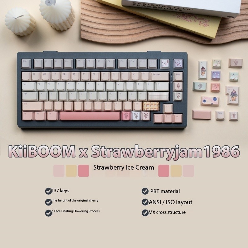 Kiiboom Strawberry Ice Cream PBT key cap Original 68/75/98 mechanical ...